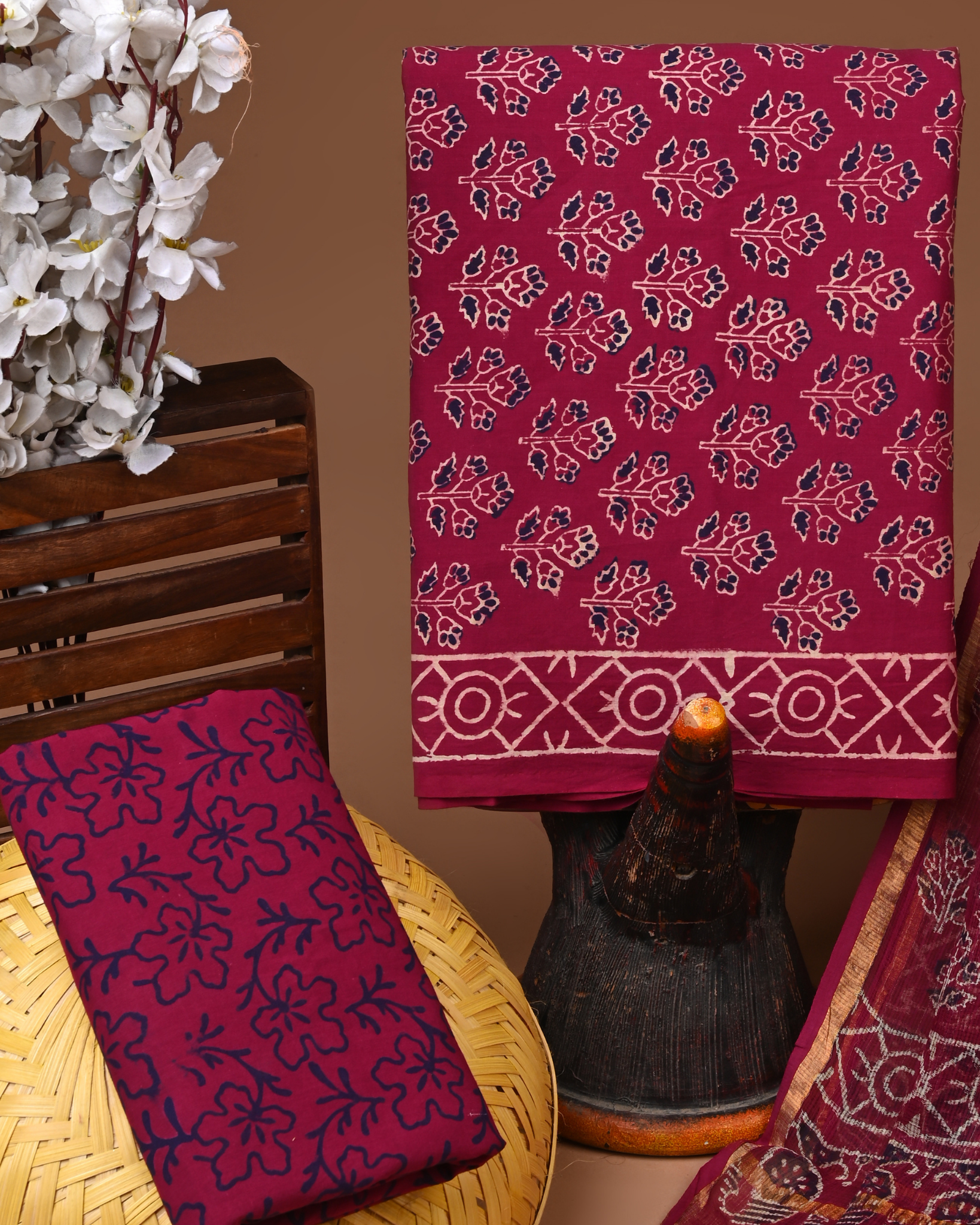 MAROON- BAGRU HAND BLOCK PRINTED COTTON SUIT SET WITH KOTA DUPATTA 29 ...
